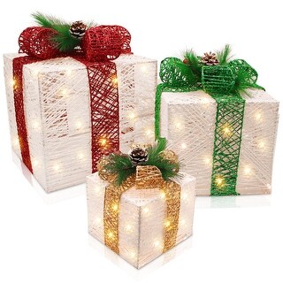 [ Super Large 12"-10"- 8" ] 3 Pack 60 LED Christmas Lighted Gift Box ...